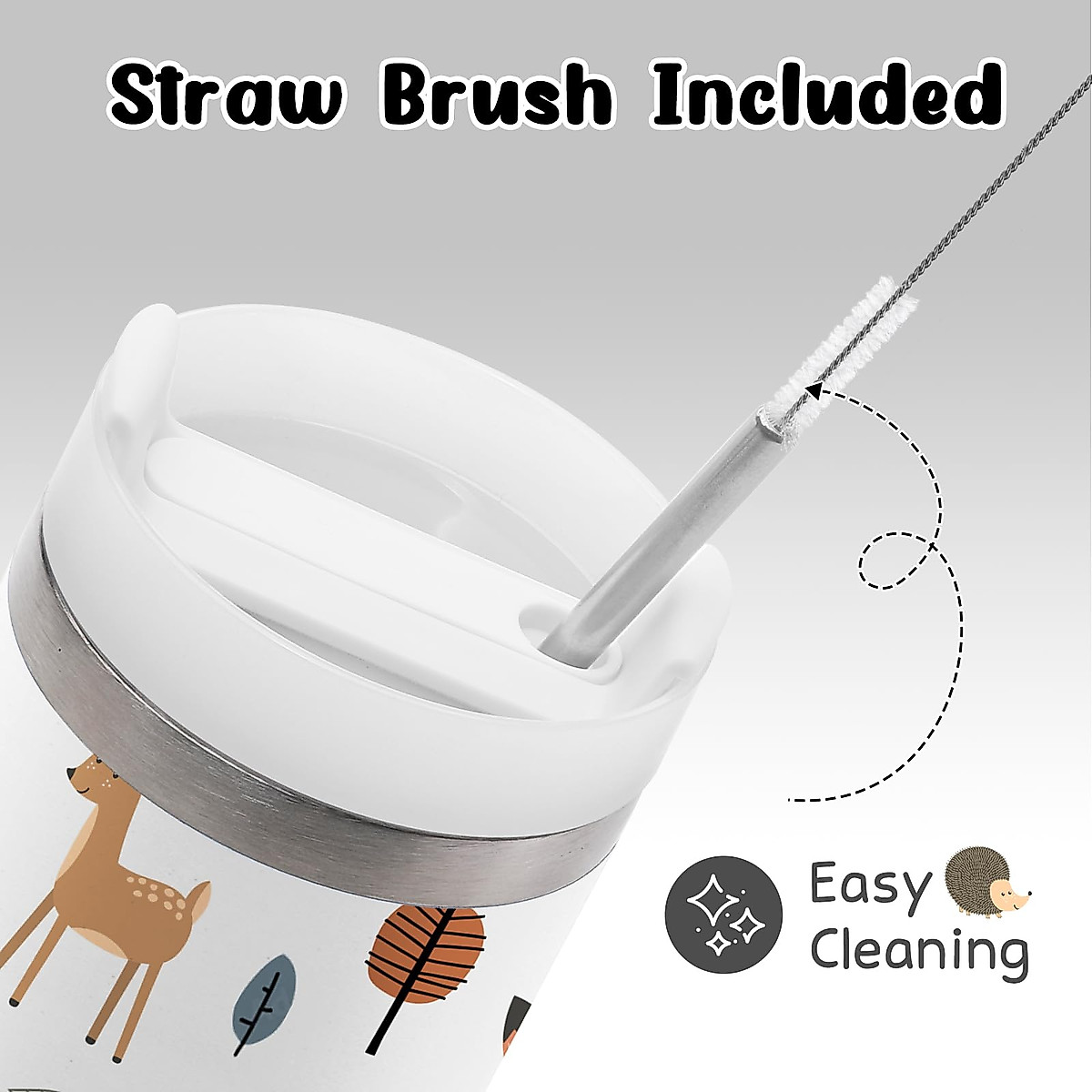 Raccoon Gifts, 14 Oz Fox Tumbler with Handle and Straw for Kids, Stainless Steel Vacuum Insulated Tumblers for Toddlers, Animal Lover Gifts for Christmas Birthday, Hedgehog