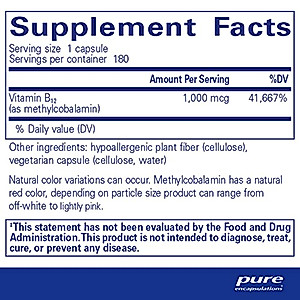 Pure Encapsulations Methylcobalamin 1,000 mcg | Vitamin B12 Supplement to Support Memory and Nerves* | 180 Capsules