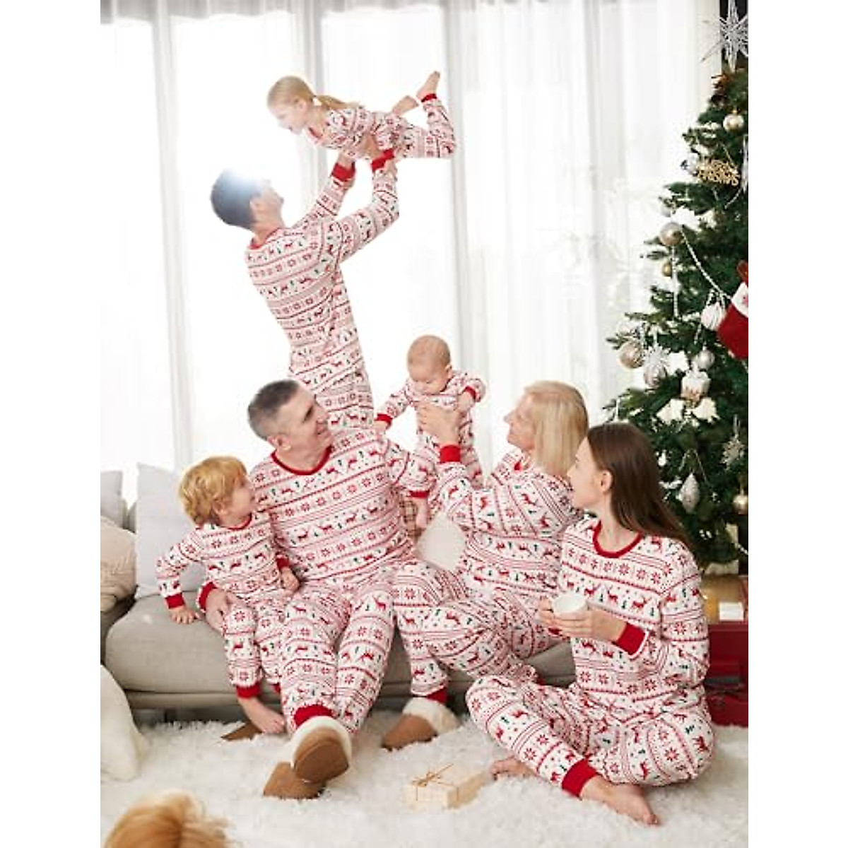 PATPAT Family Christmas Pajamas Matching Sets Reindeer and Snowflake Patterned Sleepwear Xmas Holiday PJS Set Women X Large