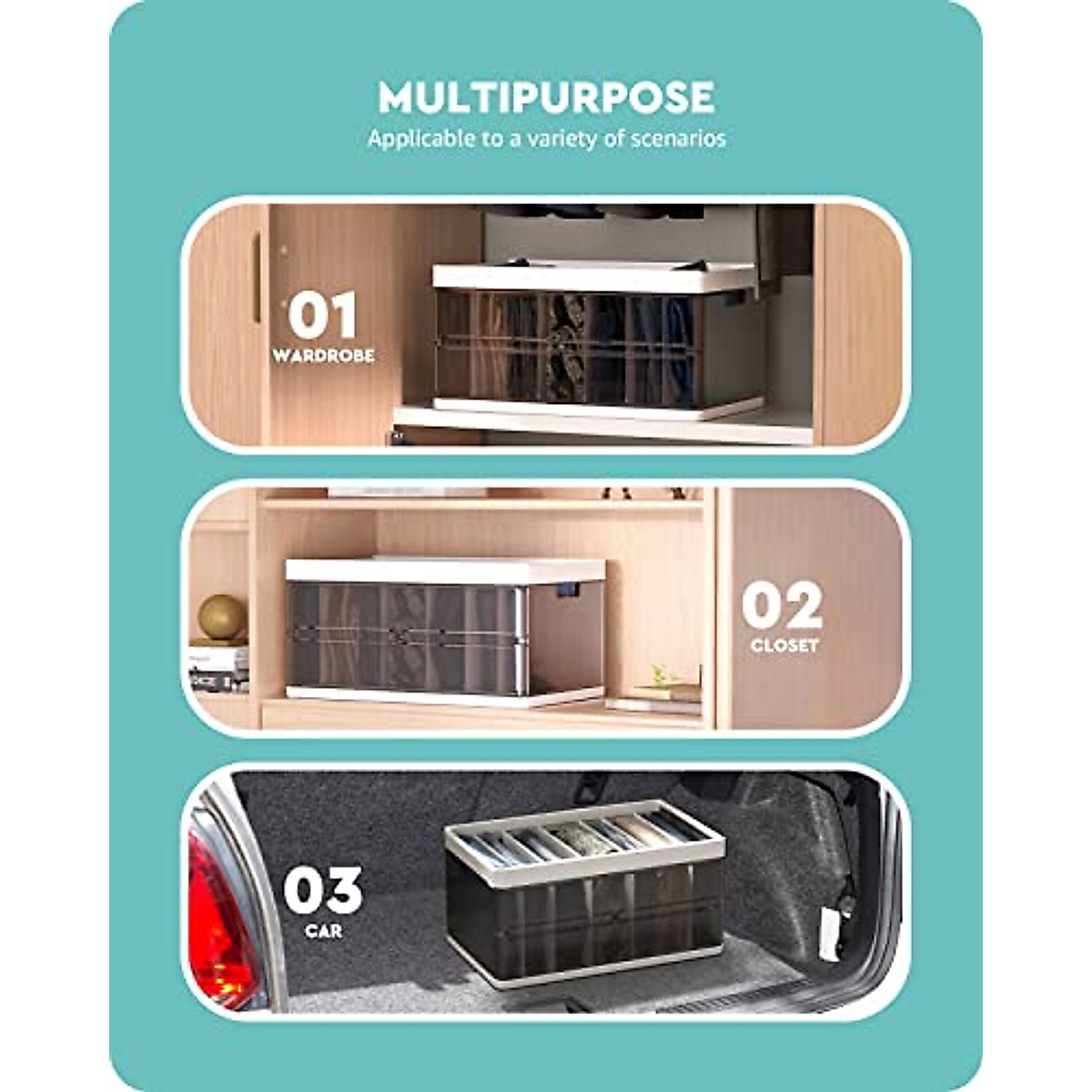 Baffect Wardrobe Clothes Organizer, Large Capacity Plastic Wardrobe Organizer with 7 Grids Adjustable Divided Interior for Closet Storage