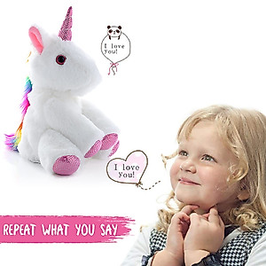 ORIENTAL CHERRY Unicorn Stuffed Animal - Talking Unicorn Interactive Toys - Christmas Birthday Gifts for Girls Teens Kids Age 4 5 6 7 8 9 10 Preschool Kindergarten