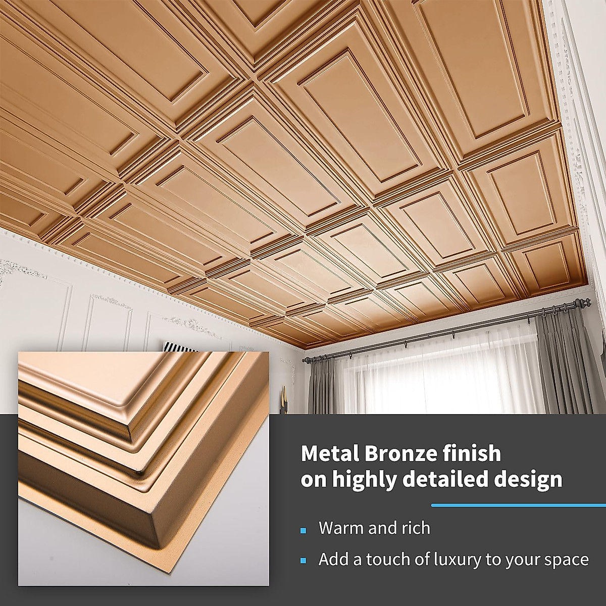 Art3d Drop Ceiling Tiles, 24x48in. Bronze (12-Pack)