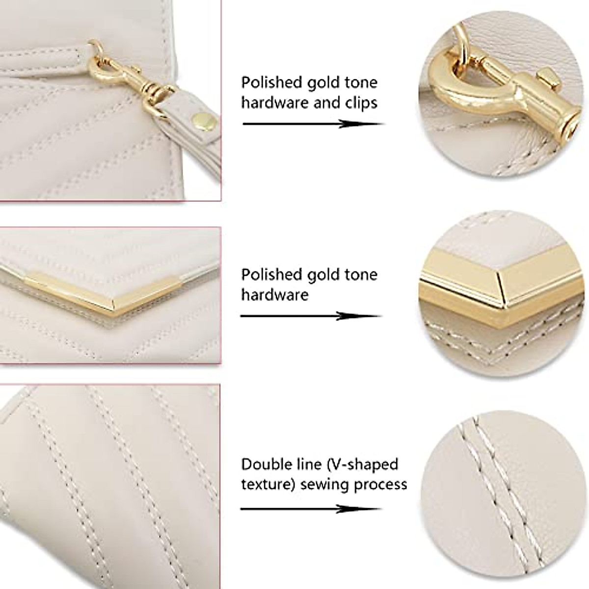 Quilted Women Envelope Clutch Bag Pouch Purse Medium Foldover Evening Handbag Ivory