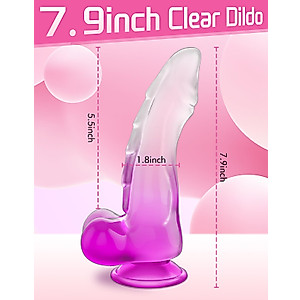 7.9 inch Realistic Dragon Dildo, G Spot Clear Dildo with Strong Suction Cup for Hands-Free Play, Anal Dildo for Vaginal Stimulaton, Adult Sex Toy for Beginner, Women and Couples