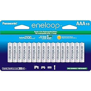 Panasonic BK-4MCCA16FA eneloop AAA 2100 Cycle Ni-MH Pre-Charged Rechargeable Batteries, 16 Pack