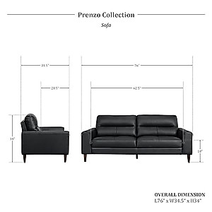 Lexicon Prenzo Leather Match Living Room Sofa Set, 3-Piece, Black