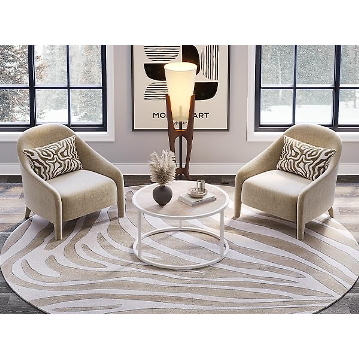 SAYGOER Marble Coffee Table Small Round Center Table Simple Modern Boho for Living Room Home Office, 27.6 * 27.6 * 17.7, Easy Assembly, Cream White Faux Marble