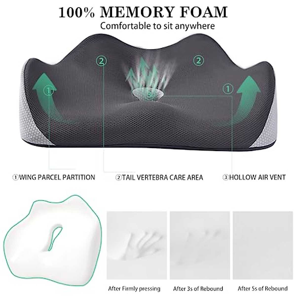 PABTID Office Chair Seat Cushion - 3D Full Wrap Memory Foam Chairs Cushions - Non-Slip Sciatica, Back, Coccyx, Tailbone Pain Relief Chair Pad - Butt Pillow for Long Sitting Office Gaming Car