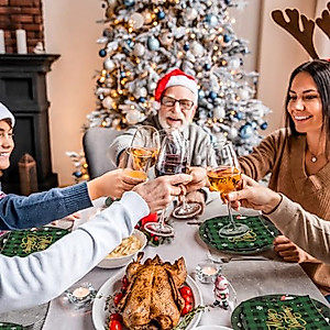 Homlouue 200 PCS Christmas Paper Plates and Napkins, Merry Christmas Disposable Dinnerware Set, Green and Black Plaid Paper Plates Christmas Party Supplies, Cute Cartoon Santa Snowman Plates Serves 50