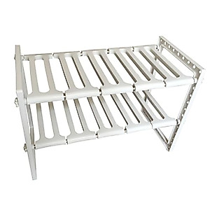 DELURA Sink Drying Rack Cabinet Storage Shelf Rack Under Sink Organizer Under Sink Expandable Shelf Organizer Bathroom Organizer Under Sink Over The Sink Shelf Curtain Tableware White/24