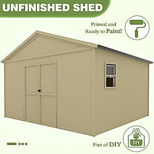 MUPATER 10 ft x 12 ft Outdoor Wood Shed with Metal Roof, Lean-to Storage shed Garden Furniture Tools with Lockable Door and Vents for Garden, Patio