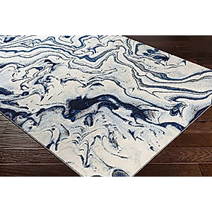 Glendon Abstract Coastal Living Room Bedroom Dining Room Area Rug - Marble Swirl Pattern Carpet - Modern Contemporary Bohemian - Ombre Blue, Royal Blue, Navy Blue, Grey, White - 5'3" x 7'3"