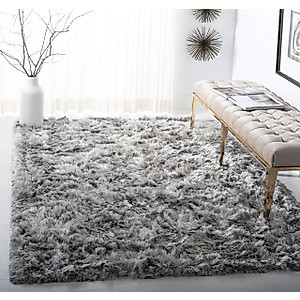 SAFAVIEH Ocean Shag Collection Area Rug - 8' x 10', Silver, Handmade Solid, 2.4-inch Thick Ideal for High Traffic Areas in Living Room, Bedroom (OCG101G)