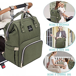 pipi bear Diaper Bag Backpack, Baby Bag for Mom Dad,Multifunction Large Diaper Backpack with Changing Pad,Water Resistant and Durable, Green