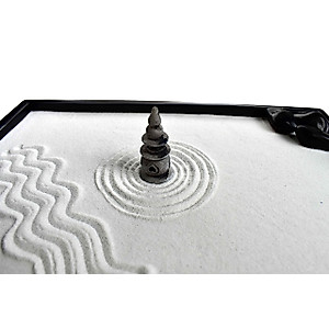 Artcome Japanese Zen Sand Garden for Desk with Rake, Stand, Rocks and Mini Furnishing Articles - Office Table Accessories, Mini Zen Sand Garden Kit - Meditation Gifts