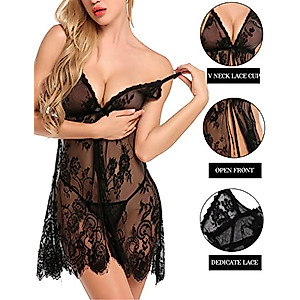 Avidlove Babydoll Lingerie for Women Bridal Lace Chemise Sexy Lingerie Dress Sheer Nightdress Black, M