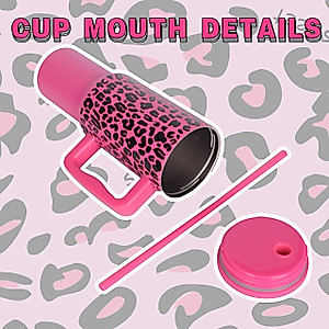 ZHIDENGWJ Stainless Steel Vacuum Insulated Tumbler with Lid and Straw for Water, Iced Tea or Coffee(Rose Red Leopard Print)