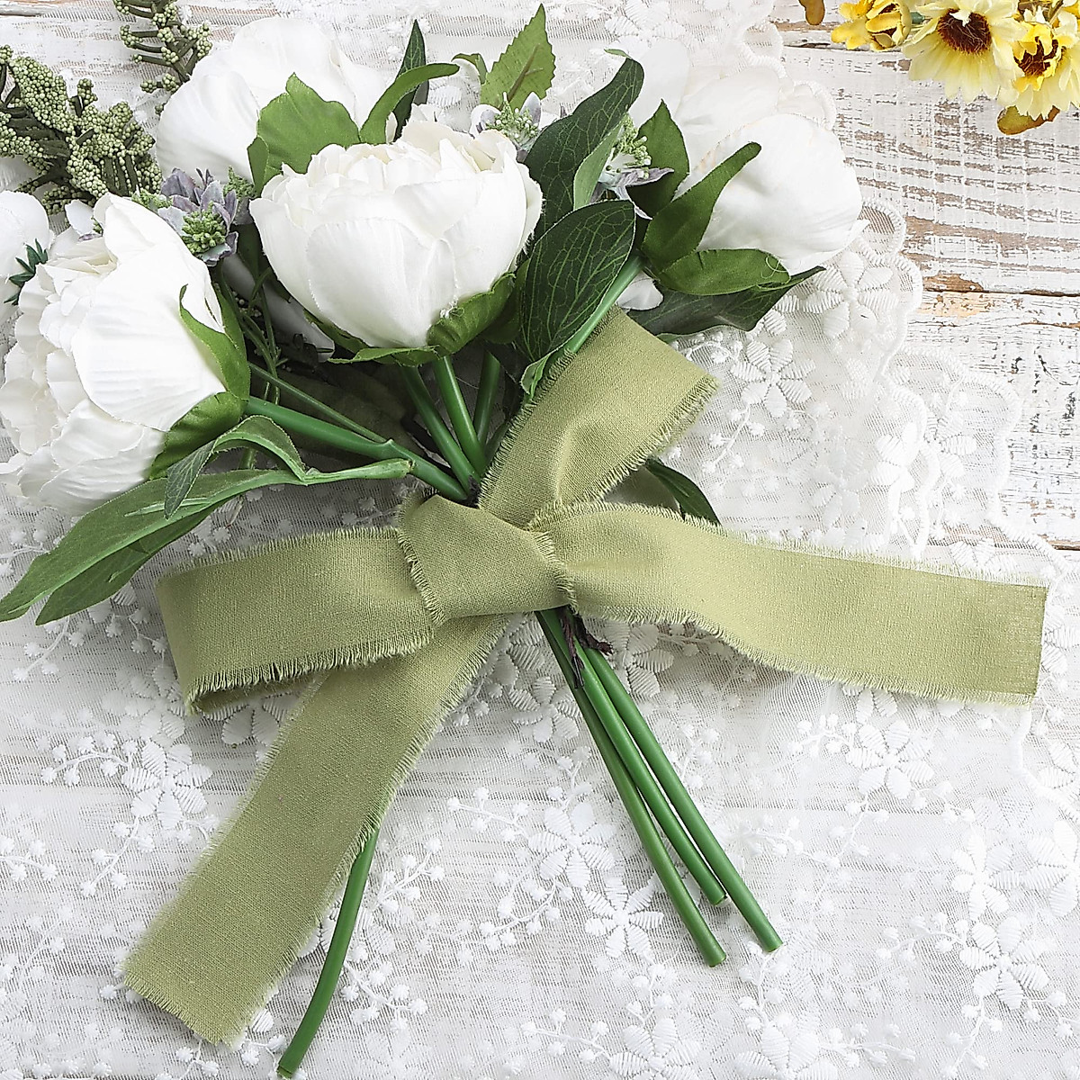 Keypan Green Ribbon 1-1/2 x 15 Yards Handmade Cotton Frayed Fringe Fabric Ribbons for Crafts Flower Bouquets Wedding Baby Shower Home DIY Decor