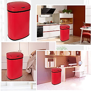 13 Gallon/50L Automatic Kitchen Trash Can with Lid, Touchless Garbage Can, Stainless-Steel Trash Cans Electronic Motion Sensor Smart Trash Bin for Kitchen Office Bathroom, Red