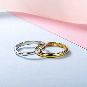 SILVERCUTE Wedding Band 18K Gold Plated Sterling Silver 2.5mm Wide Couple Rings for Men Women, Adjustable