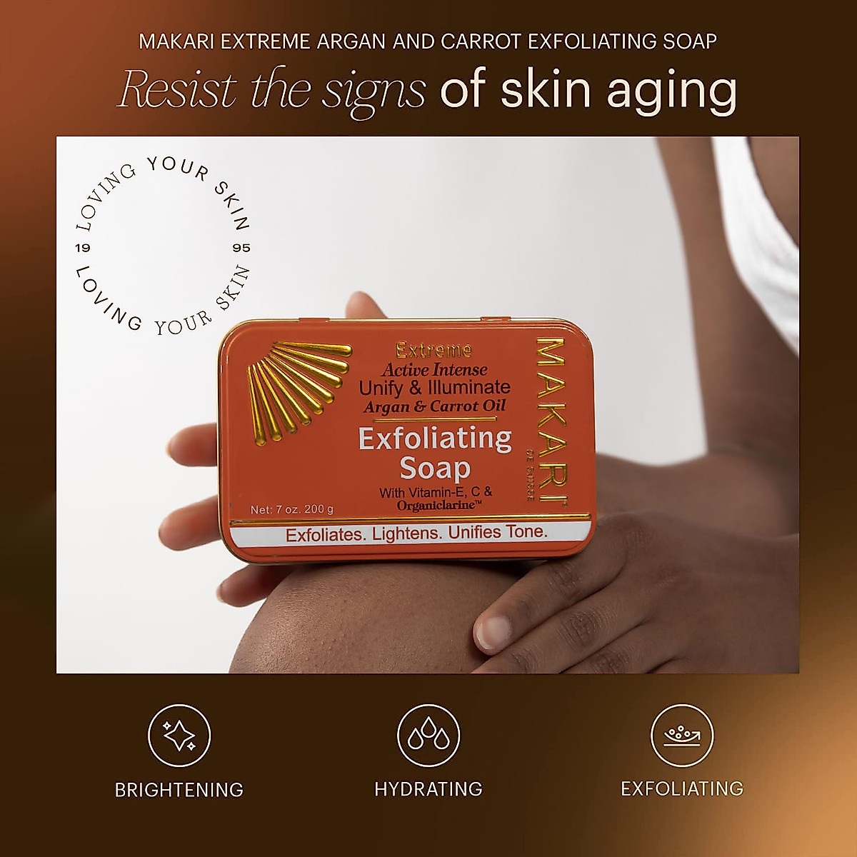 MAKARI Extreme Active Intense Argan & Carrot Oil Exfoliating Soap (7oz) | Advanced Brightening Bar Soap | With Apricot Seed Extract and Vitamins C & E | Helps Reveal Natural Skin Radiance