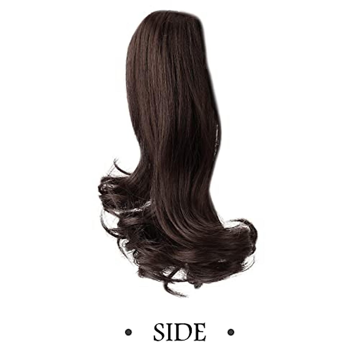 BARSDAR 10 Inch Claw Clip in Ponytail Hair Extensions Hair Piece Short Curly Synthetic for Girls Women (Darkest Brown mix Dark Auburn Evenly)