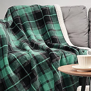 LALIFIT Sherpa Throw Blanket Soft Plush Reversible Green Black Plaid Flannel Blankets Fuzzy Warm Bed Blanket for Sofa Couch Christmas Halloween Farmhouse Home Decorate 50" x 60" (Green Plaid)