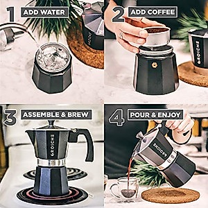 GROSCHE Charcoal Milano Stovetop Espresso Maker, 6 cup