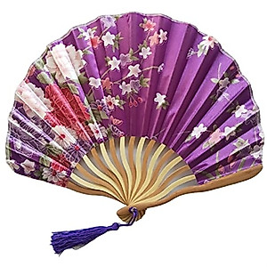 PHONME Unique Design 3 pcs Chinese Style Hand Held Fans Personalized Pattern Silk Bamboo Folding Fans Handheld Wedding Hand Fan Cool Bamboo Flower Fan for Dance,Party Props Decoration Vintage style