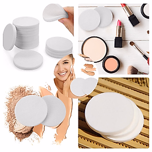 SMGSP 50 Pieces White Round Makeup Sponge Powder Puffs, Cosmetic Sponge Round Foam Pad, Makeup Beauty Eye Face Foundation Blender Suitable for All Skin Types, Wet and Dry Dual Use