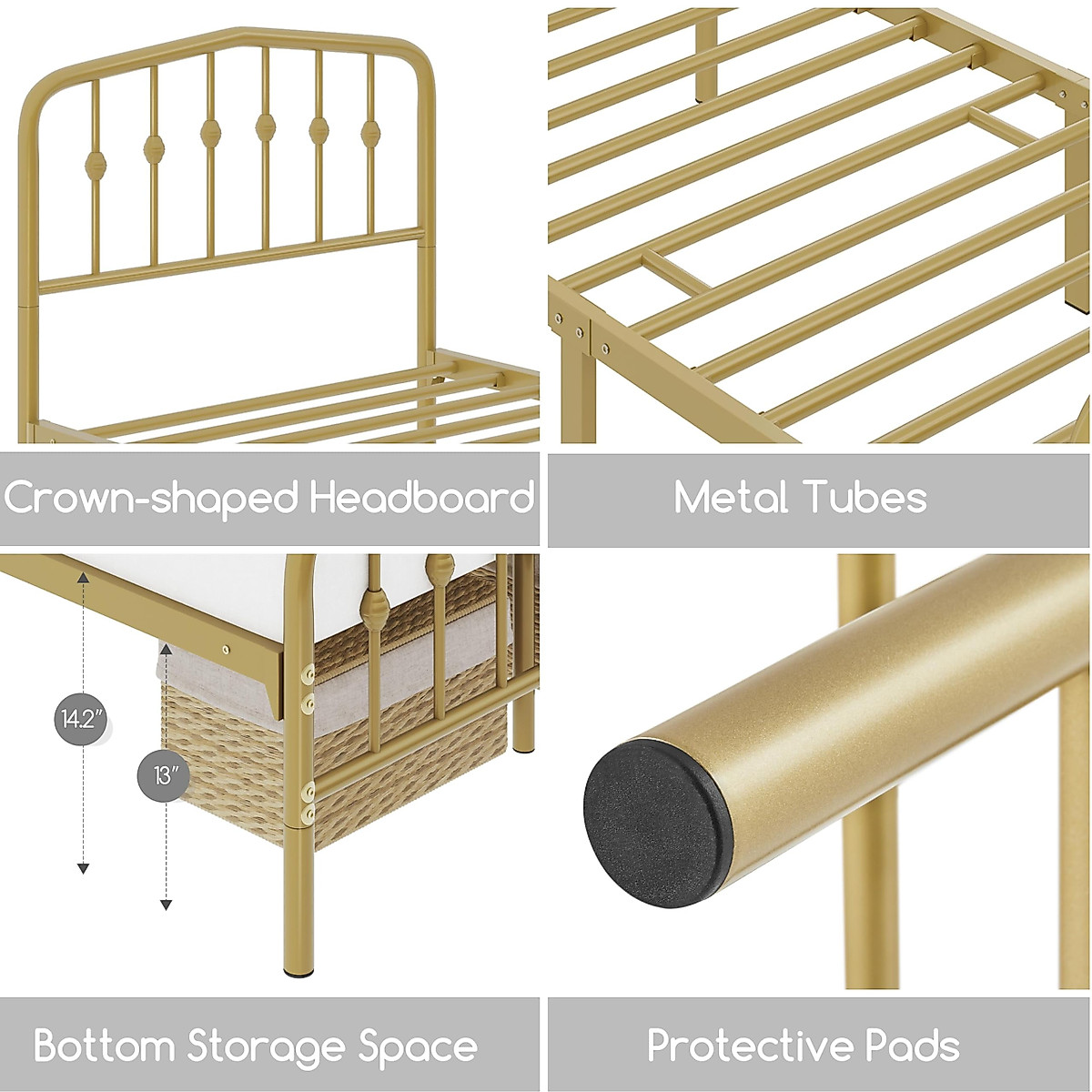 Yaheetech Twin Bed Frames Metal Platform Bed with Victorian Style Wrought Iron Headboard and Footboard/Easy Assembly/No Box Spring Needed/Antique Gold Twin Bed