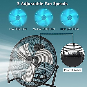 COSTWAY Floor Fan, 20-inch High Velocity Floor Fan with 145° Adjustable Tilt, 3-speed Adjustable, Heavy Duty Metal Industrial Floor Fan for Home Garage Warehouse Workshop Outdoor Indoor Use, Black