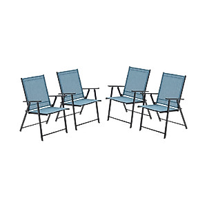 VICLLAX 4 Pieces Patio Folding Chairs, Outdoor Portable Sling Lawn Chairs for Camping Garden Pool Beach Yard, Light Blue