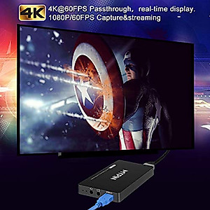 USB3.0 HDR 4K Capture Card for Live Streaming, Capture 1080P@60fps Support Microphone and Gamepad Party Chat for Nintendo Switch/ PS4 /Xbox One 360 /Wii U/Action Camera/DSLR Camcorder