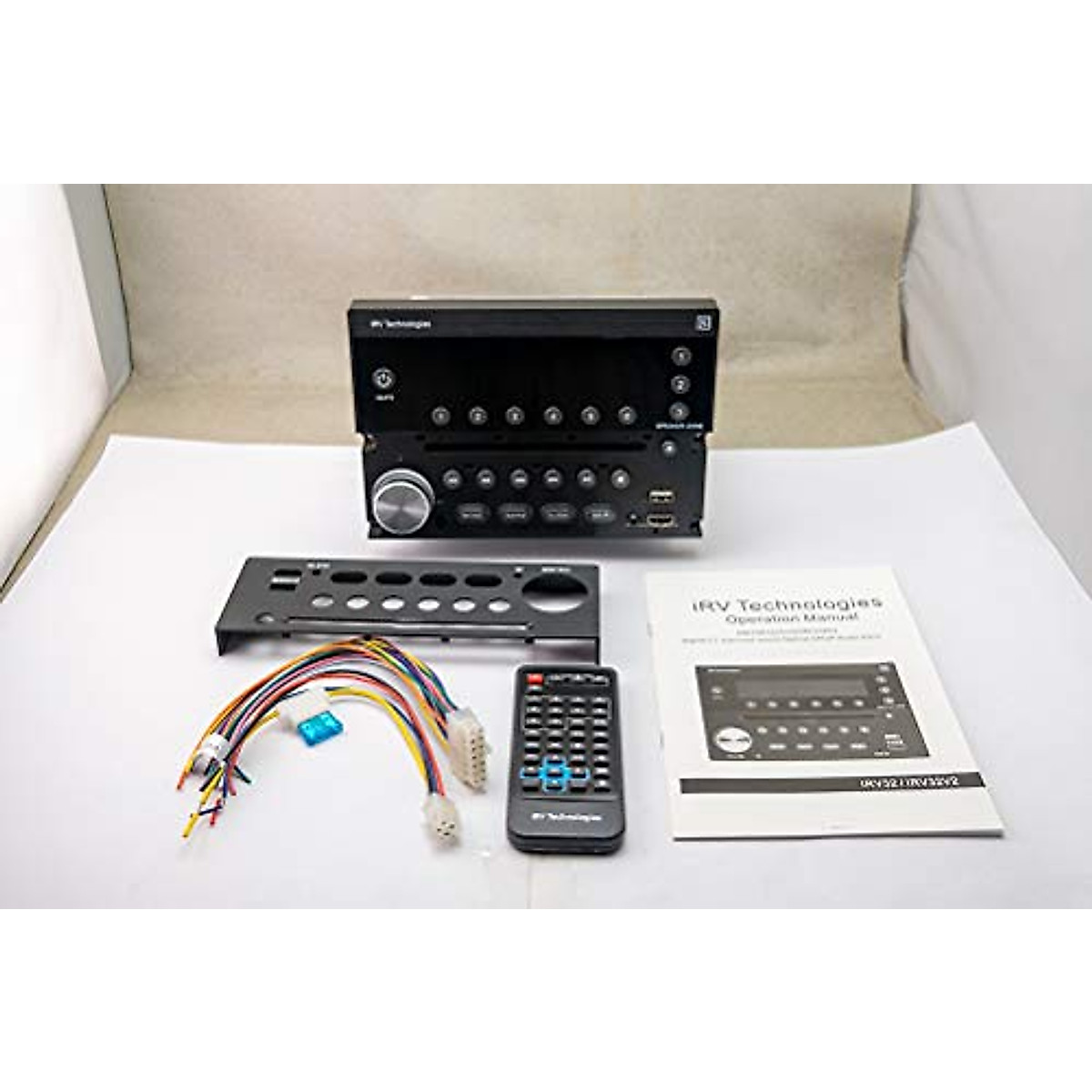 iRV Technology iRV32 AM/FM/CD/DVD/MP3/MP4/HDMI in&Out w/ARC/Digital 2.1/Surround Sound/Bluetooth/CEC/NFC,3 Zones Wall Mount RV Radio Stereo w/APP Control, USB Using 5V Charging Both Android&Apple