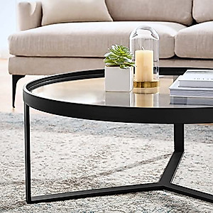 Modway Coffee Table Relay Glass and Metal Round in Black