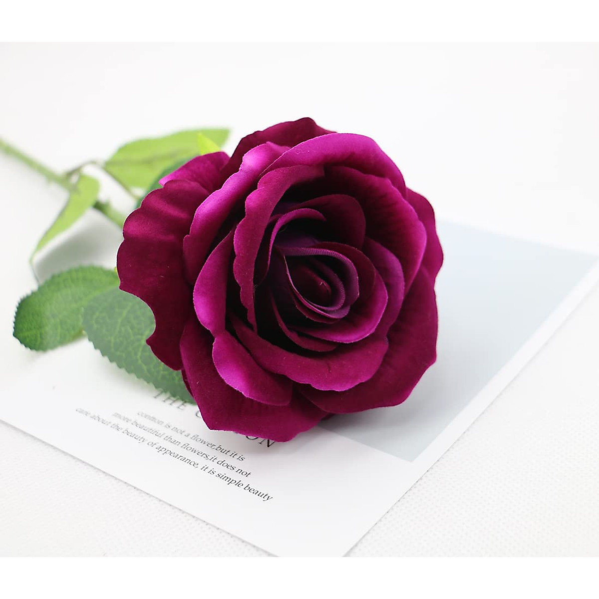 Olrla Fuchsia Artificial Rose Flower, 10 Faux Purple Roses Velvet Flower for Wedding Bouquets Home Office Garden Party Centerpiece Decoration (Purple 10)