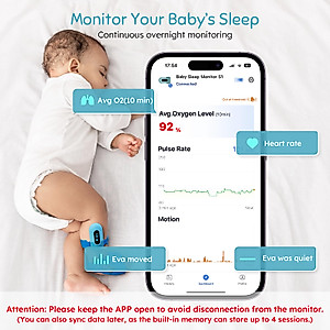 Babytone Baby Oxygen Monitor, Baby Sleep Monitor, Tracking Avg O2, Pulse Rate and Movement for Infant, Wearable Foot Monitor with Bluetooth and APP, for 0-36 Months Newborn's Sleep(New Version-Sock)