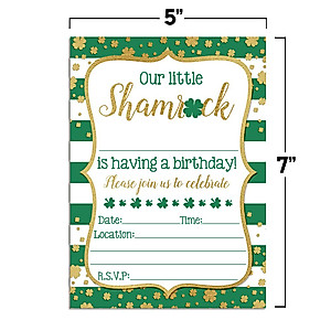 Our Little Shamrock St. Patrick’s Day Birthday Party Invitations, 20 5x7 Fill In Cards with Twenty White Envelopes by AmandaCreation