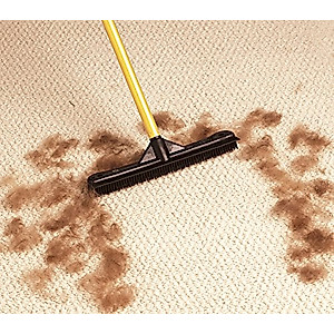 FURemover Pet Hair Remover Carpet Rake - Rubber Broom for Pet Hair Removal Tool with Squeegee & Telescoping Handle Extends from 3-5' Black & Yellow