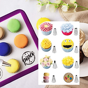 POPCO Macaron Baking Kit (19pcs Set) - 2 Half Size and 2 Quarter Size Silicone Macaron Baking Mats Plus 8 Piping Tips, 3 Piping Bags with 3 Bag Ties, 1 Coupler