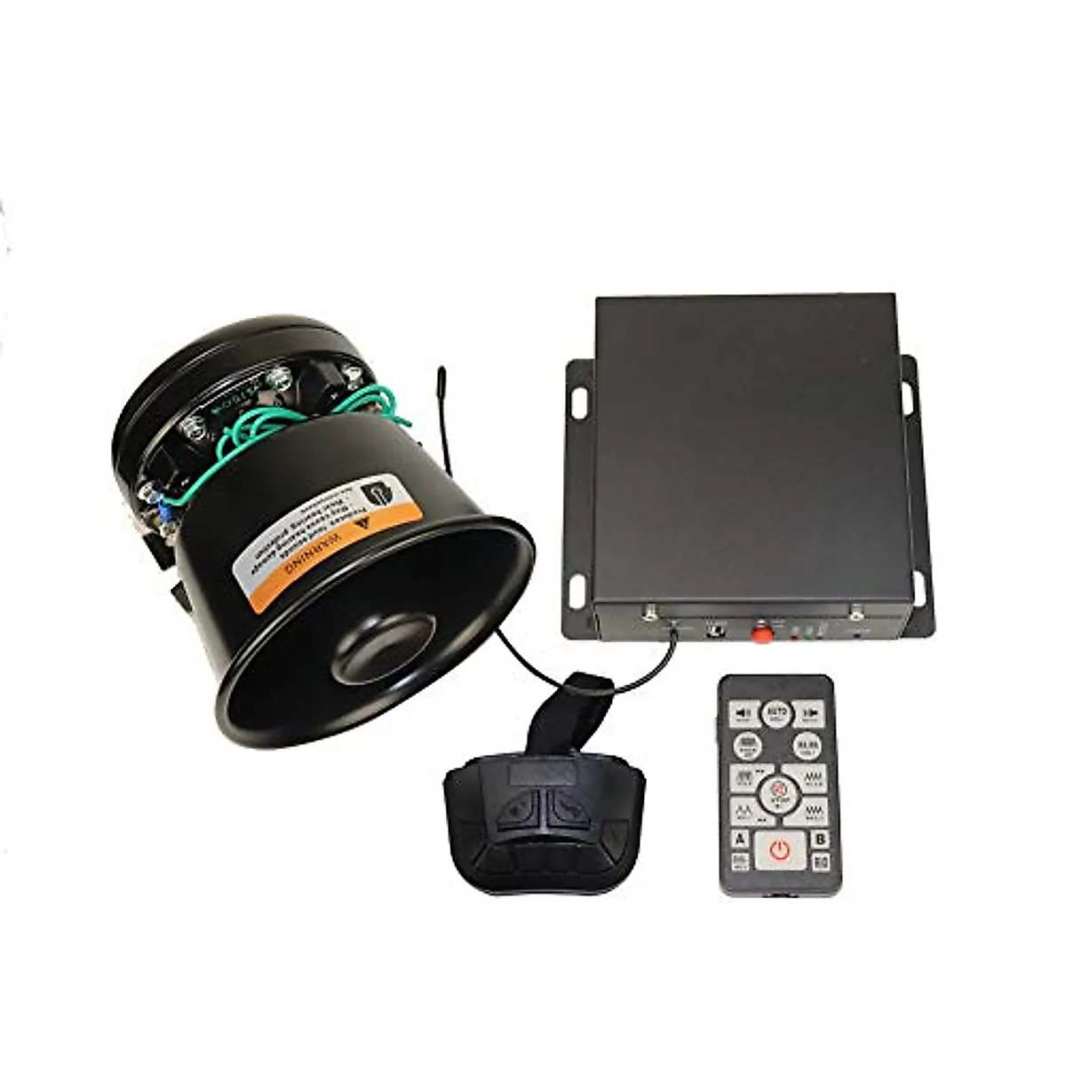 YHAAVALE 9200D Amplifier Police Siren & Black Round Bell Cone Speaker,DC12V,100W,Wireless Double Remote Control,Hands-Free,Multi-Tones,Microphone,Emergency Electronic Loudspeaker PA System for Car