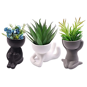 DIYOMR Cute Humanoid Ceramic Doll Flower Pot Decorative Pot,Succulent Flower Cactus Bonsai Planter Pots Container Creat Design for Home Office Decor,Not Include Plants (3Pcs White)