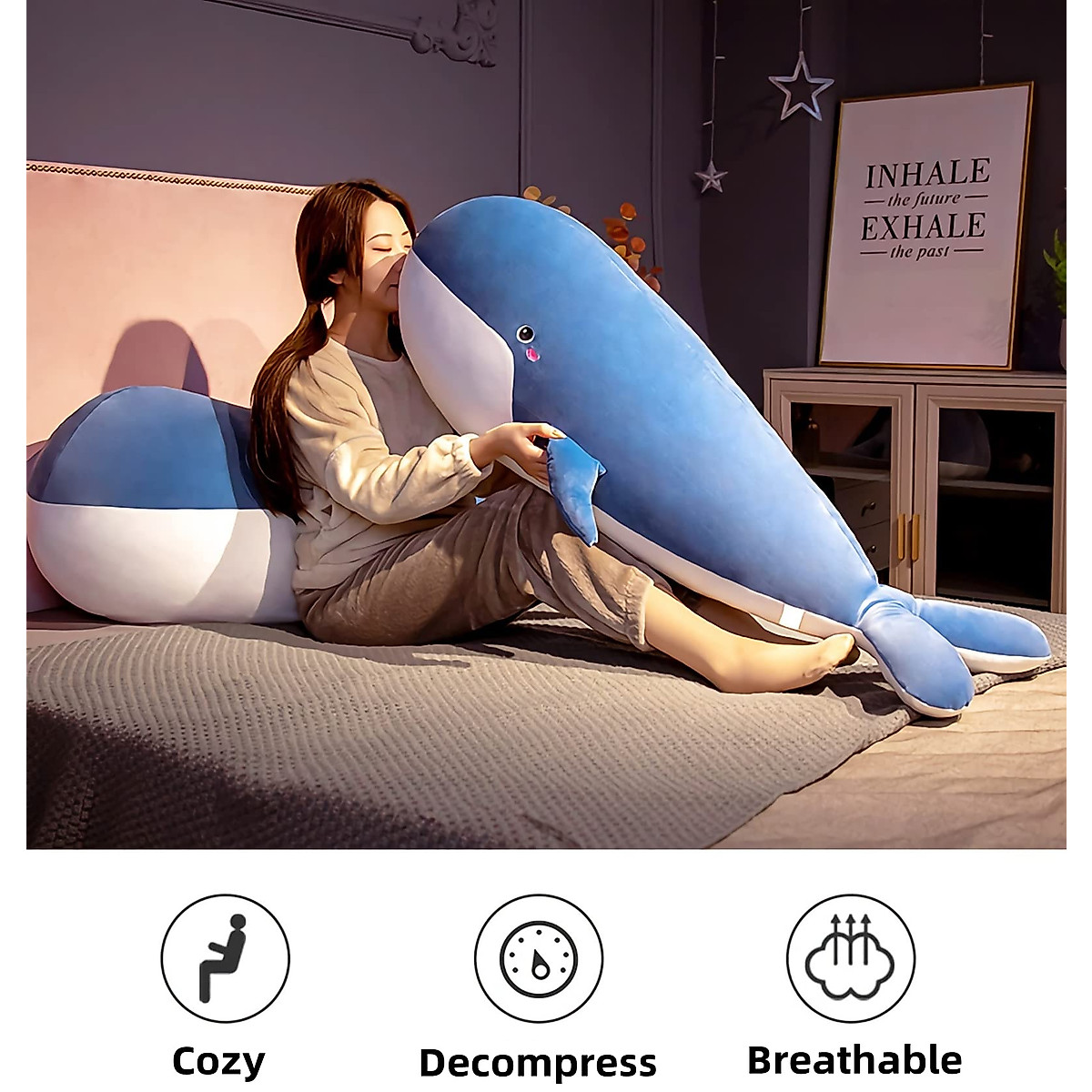 CHDGIOHA Whale Stuffed Animal - Large Stuffed Whale,Soft Whale Plush Body Pillow,Cute Plushies Whale Throw Pillows Birthday Gifts for Girls & Boys 47.2IN (Blue,X-Large)