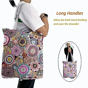 Konish Reusable Foldable Grocery Bags Folding Shopping Tote with Zipper(Grey Floral)