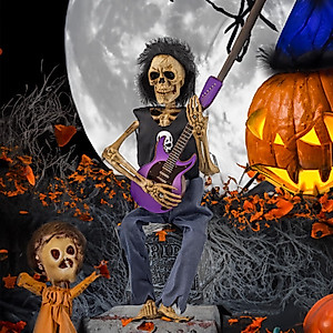 MXwcy Funny Animated Skeleton, Animated Black Crazy Rock Star Skeleton, Halloween Fall Interior Decorative Ornament, Halloween Haunted House Decoration Setting