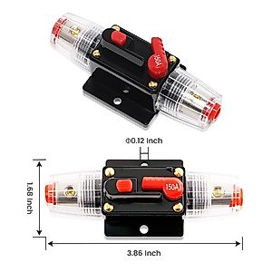 NuIth 150A Audio Inline Circuit Breaker with Manual Reset 12-24V, 4-12 AWG 150 AMP Circuit Breaker Inline Fuse for Car AutomotiveAudio Amplifier System Protection Marine Truck RV Home, 2PCS
