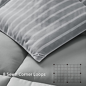 Bedsure Queen Size Comforter Set - Percale Stripes Down Alternative Grey Comforter Sets Box Stitching Gray Duvet Insert, All Season Bed Set with 2 Pillow Shams (Queen/Full, 88x88'', 3 Pieces)