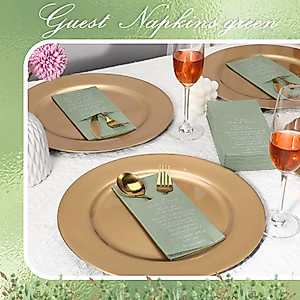 Tatuo 100 Pack Sage Green Napkins Disposable Linen Feel Dinner Napkins with Built in Flatware Pocket Sage Green Paper Napkins for Wedding Dinner Lunch Kitchen Birthday Party Favors