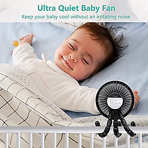 ANBOVES Portable Stroller Fan Battery Operated Mini Handheld Personal USB Fan, Flexible Tripod Clip On Fan with 3 Speeds for Car Seat Crib Bike Camping